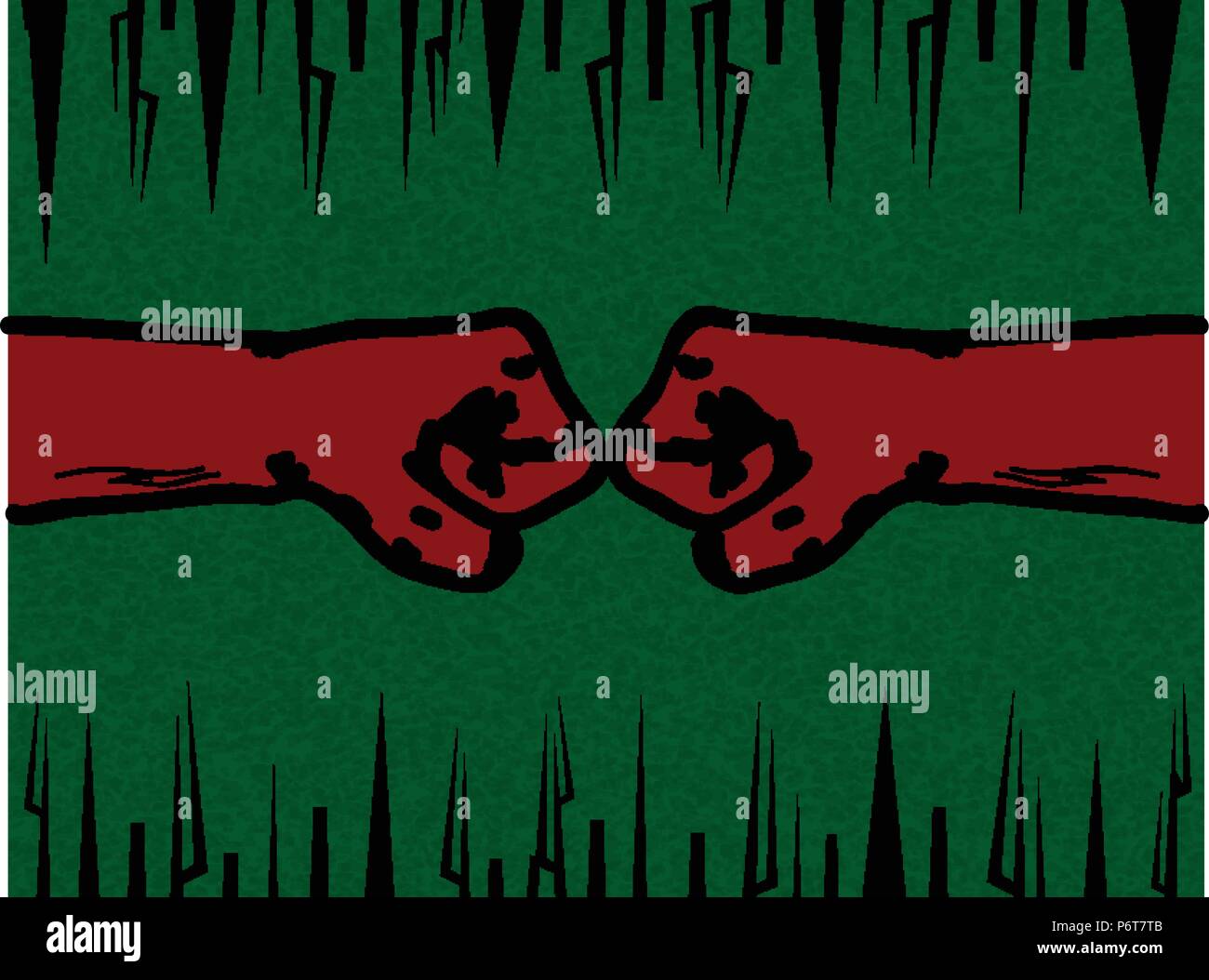 Two Red Fist Facing Each Other Hand Drawn Over Green Textured Vintage ...