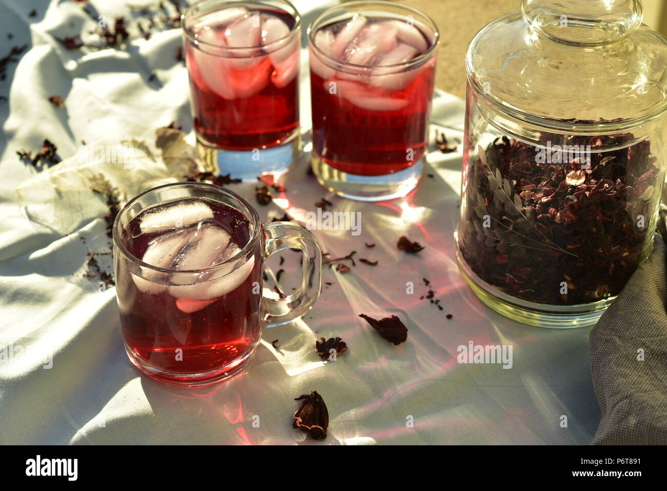 ice tea cold drink made with Hibiscus flower petals Stock Photo - Alamy
