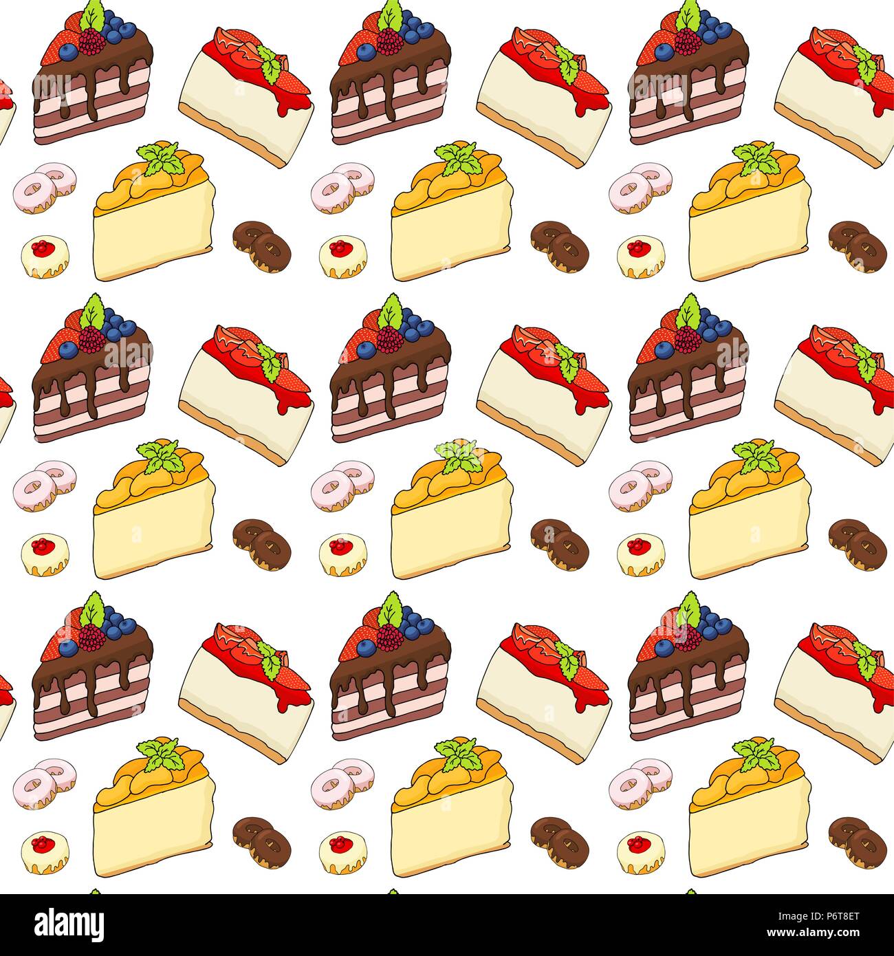 Colored Seamless Pattern with Cakes and Pastries. Background with ...