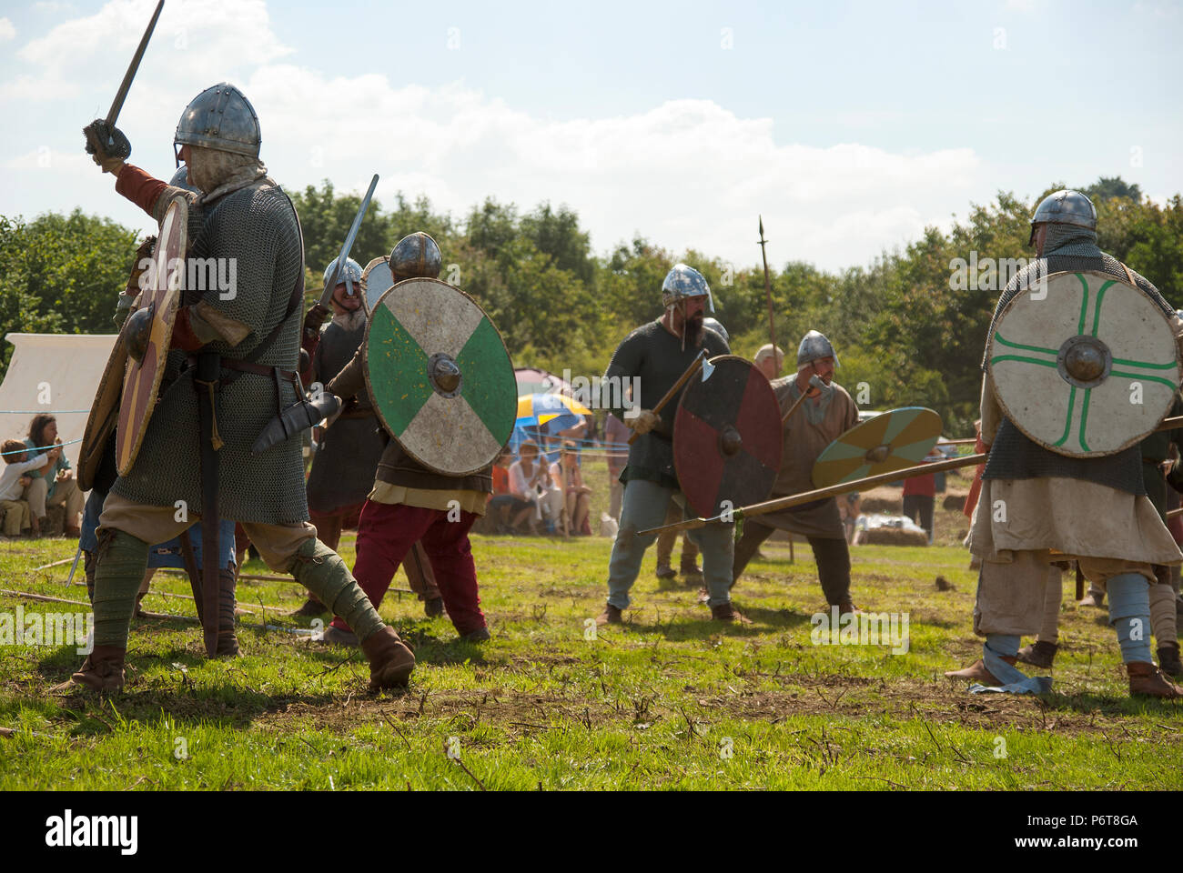Saxon Viking battle re enactment in summer Stock Photo - Alamy