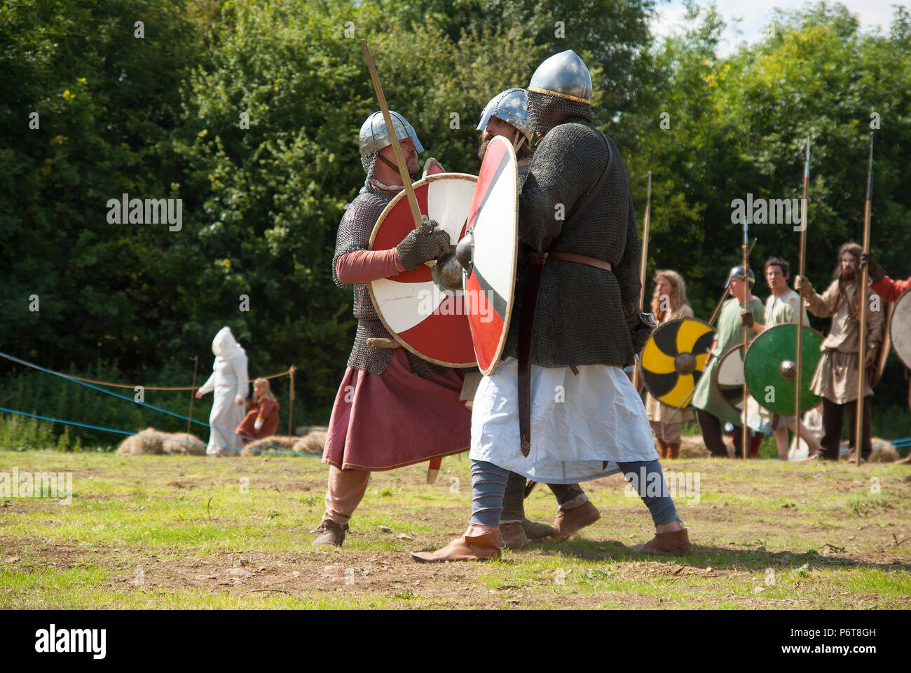Saxon Viking battle re enactment in summer Stock Photo - Alamy