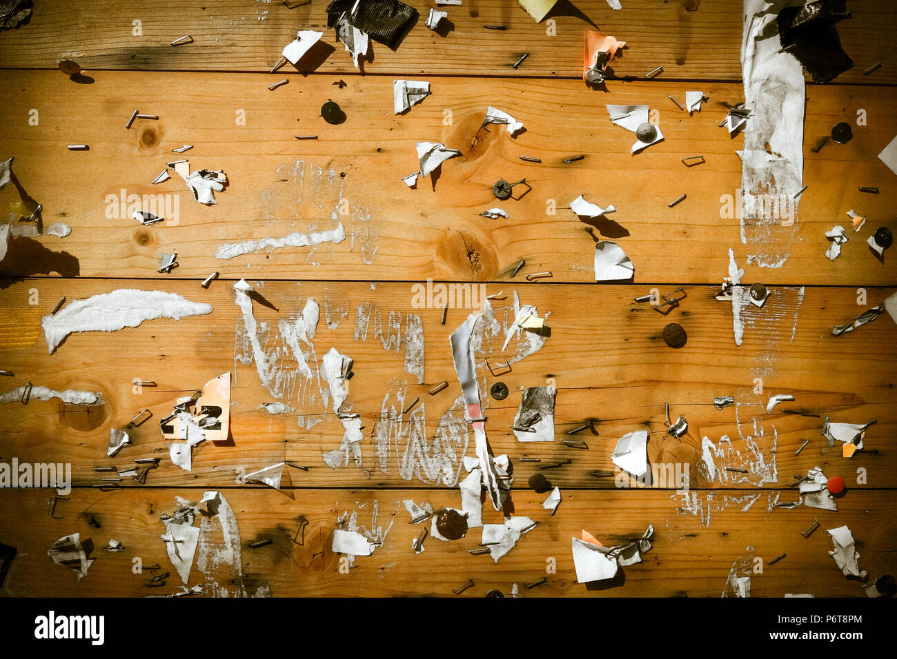 Old vignette notice board with scraps of papers - abstract detail Stock ...