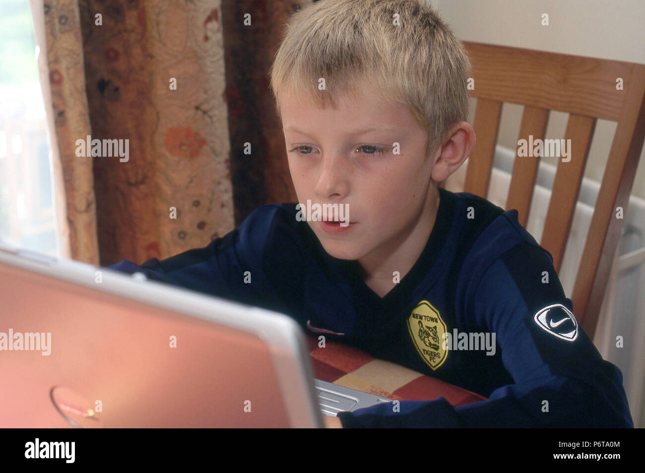 Young boy reading from a laptop Stock Photo - Alamy