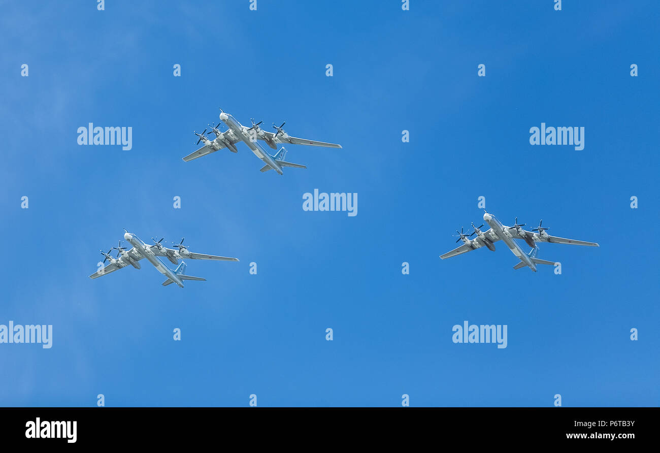 Moscow, RUSSIA - MAY 9 2018: Military aircraft parade on Victory Day ...