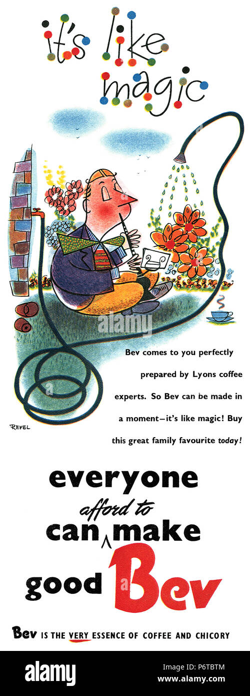 1952 British advertisement for Bev chicory coffee Stock Photo - Alamy