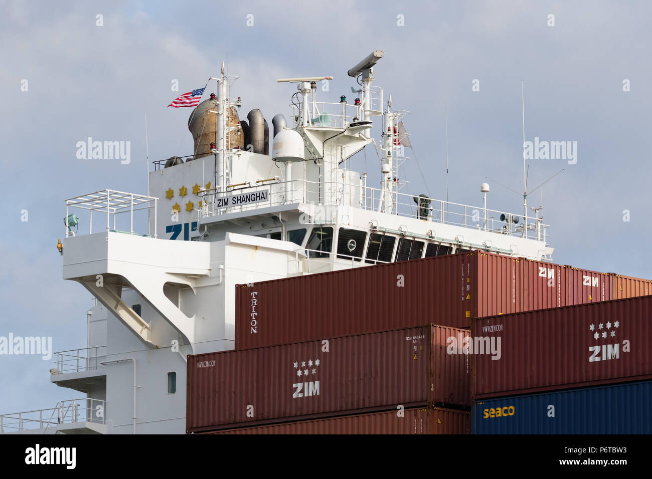 Bridge of the container ship Zim Shanghai Stock Photo - Alamy