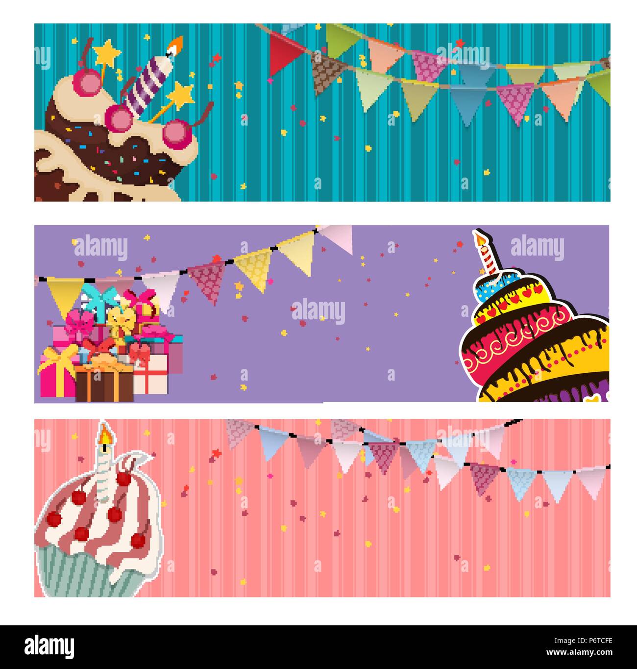 Party Background Baner with Flags and Cakes Vector Illustration Stock ...