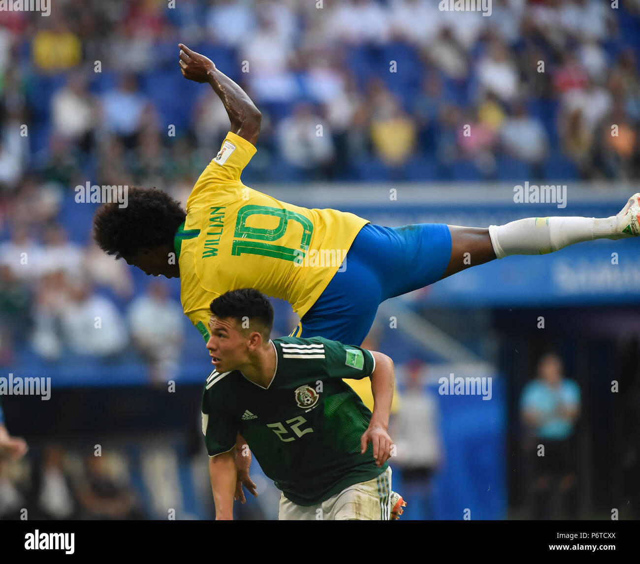 SAMARA- RUSSIA - JULY 02, 2018: World Cup football match between Brazil ...