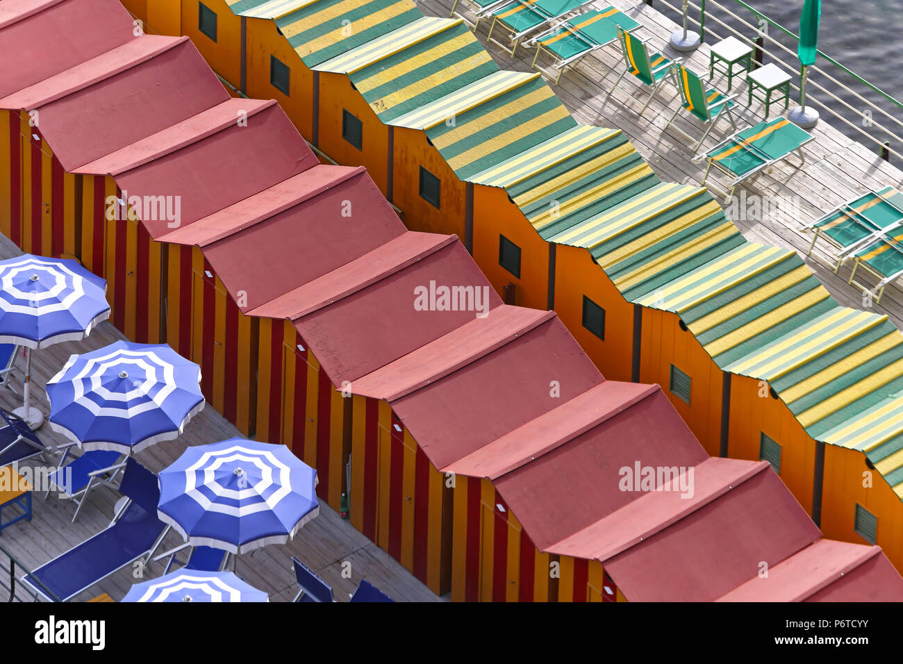 Aerial view of colorful beach cabin boxes Stock Photo - Alamy