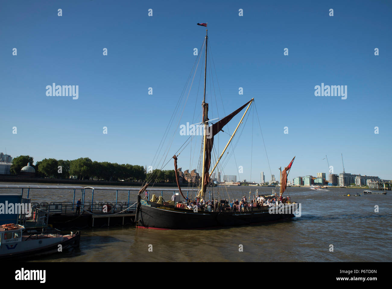 Tall sailing barge at Greenwich pier in London Stock Photo - Alamy