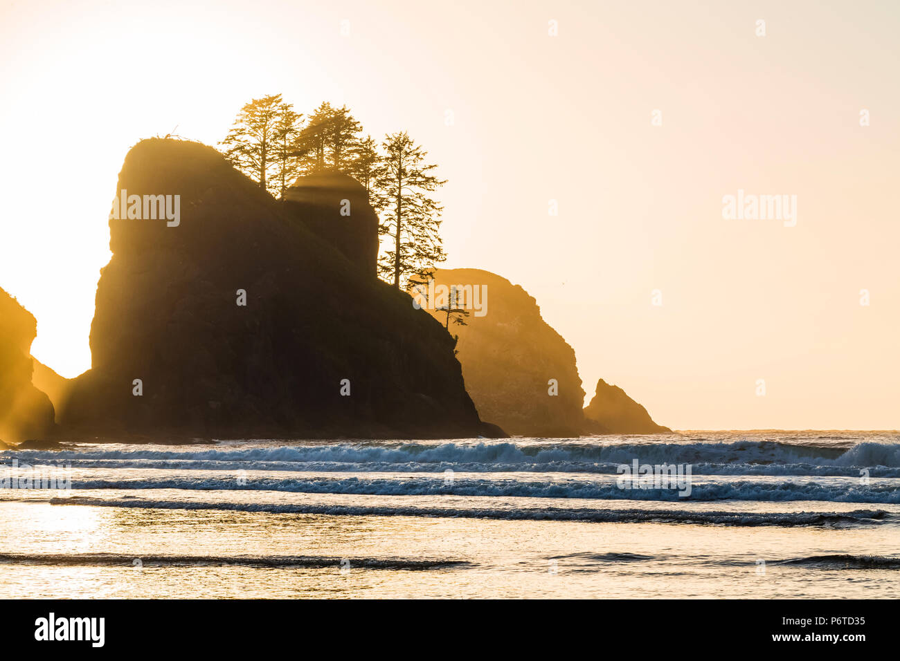 Point of Arches rocks at sunset, viewed from Shi Shi Beach along the ...
