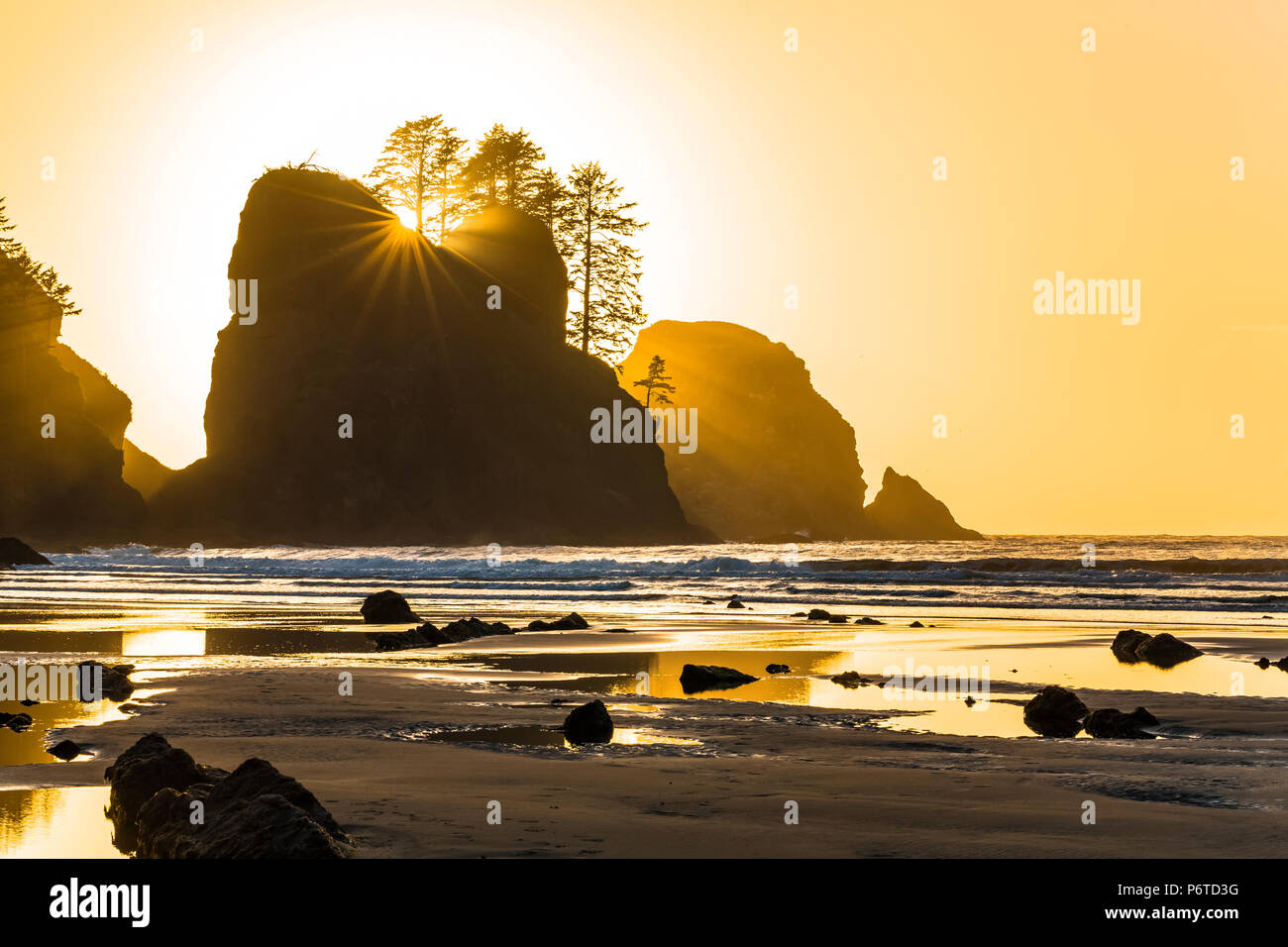 Point of Arches rocks at sunset, viewed from Shi Shi Beach along the ...
