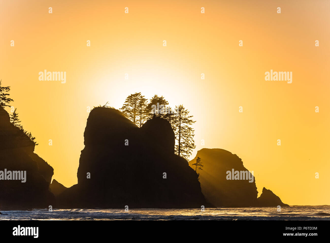 Point of Arches rocks at sunset, viewed from Shi Shi Beach along the ...