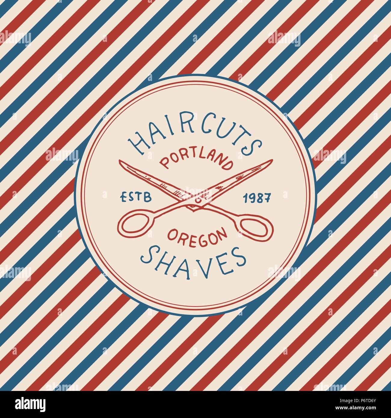 Barbershop badge label logo. Pole emblem. Scissors for signboard ...