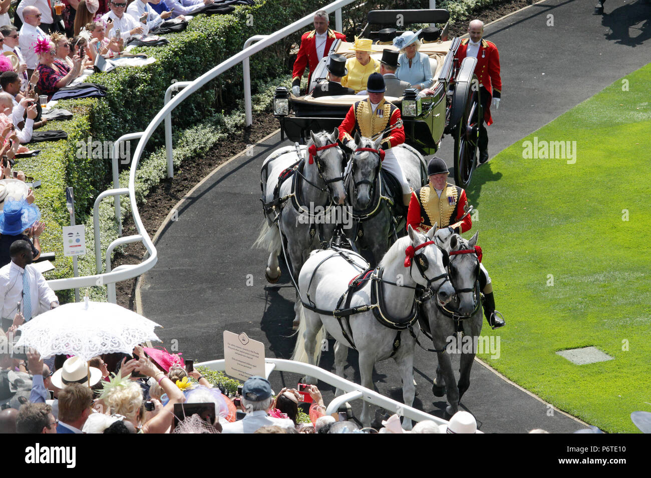 Royal Ascot, Royal Procession. Queen Elizabeth the Second arriving at ...