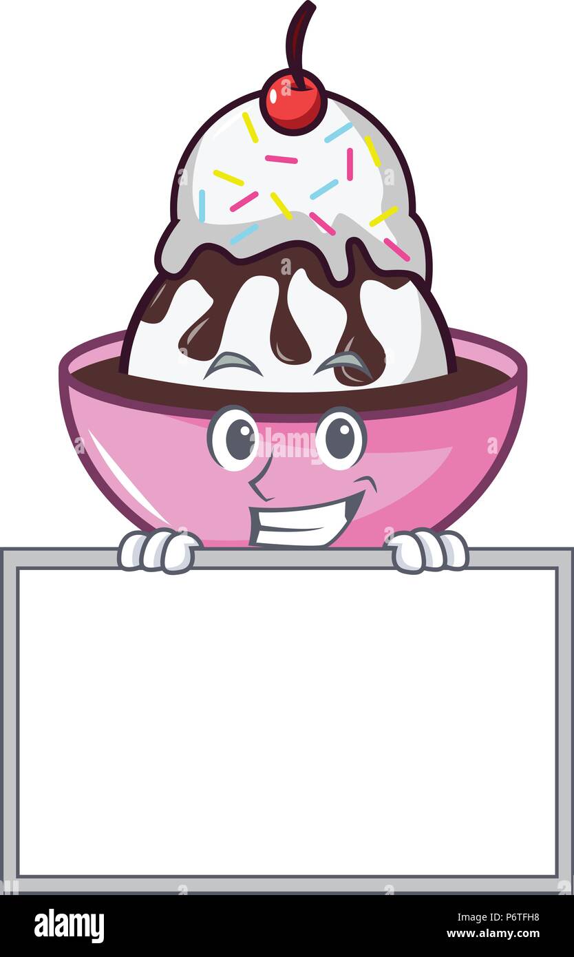Grinning with board ice cream sundae character cartoon Stock Vector ...