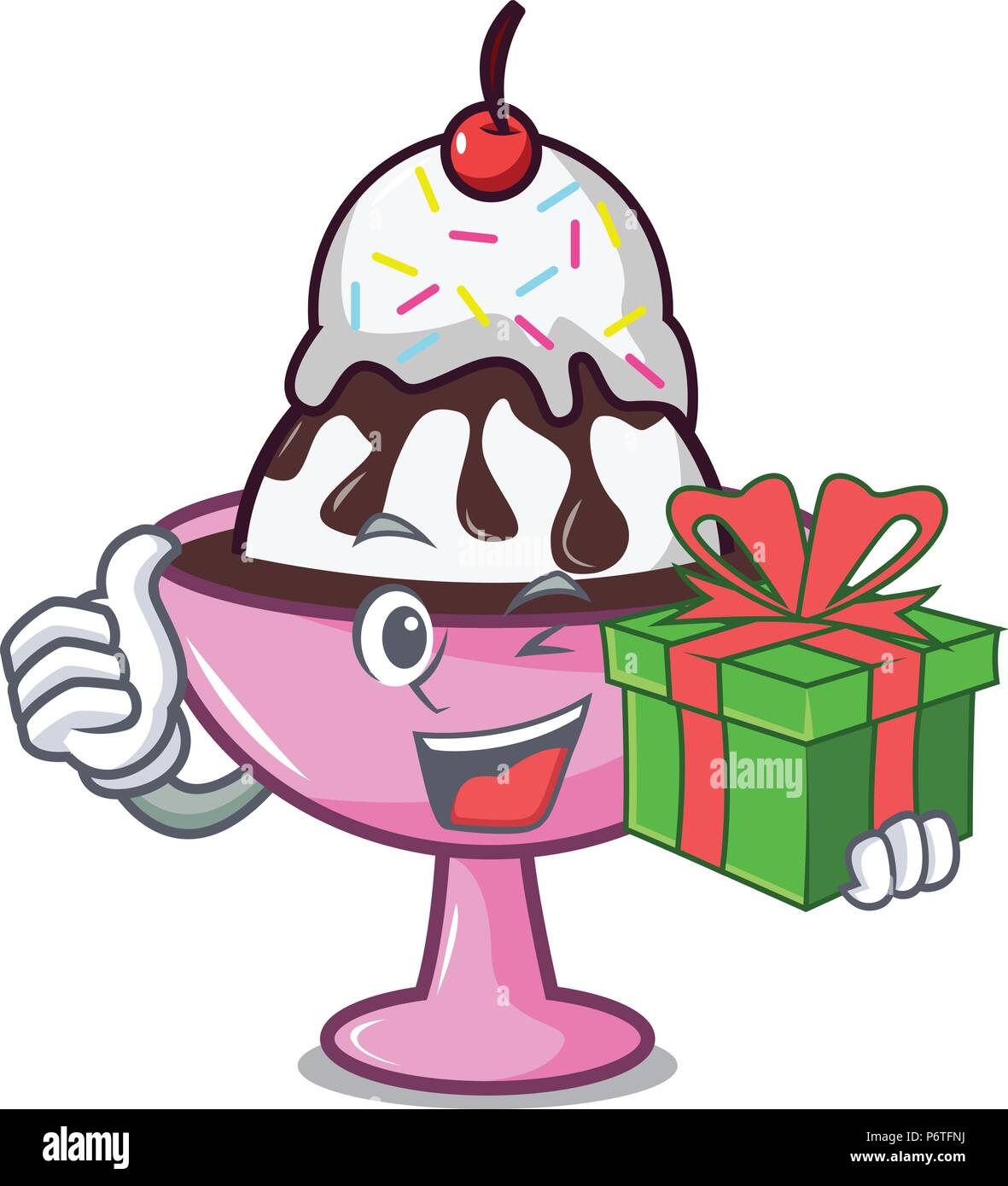 With gift ice cream sundae mascot cartoon Stock Vector Image & Art - Alamy