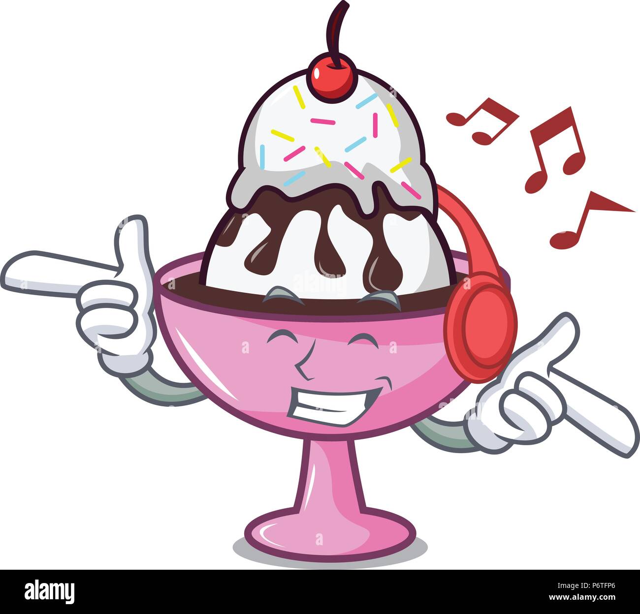 Listening music ice cream sundae mascot cartoon Stock Vector Image ...
