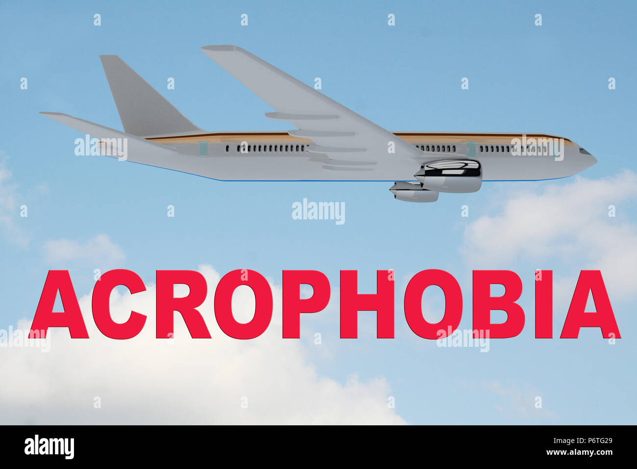 3D illustration of ACROPHOBIA title on cloudy sky as a background ...