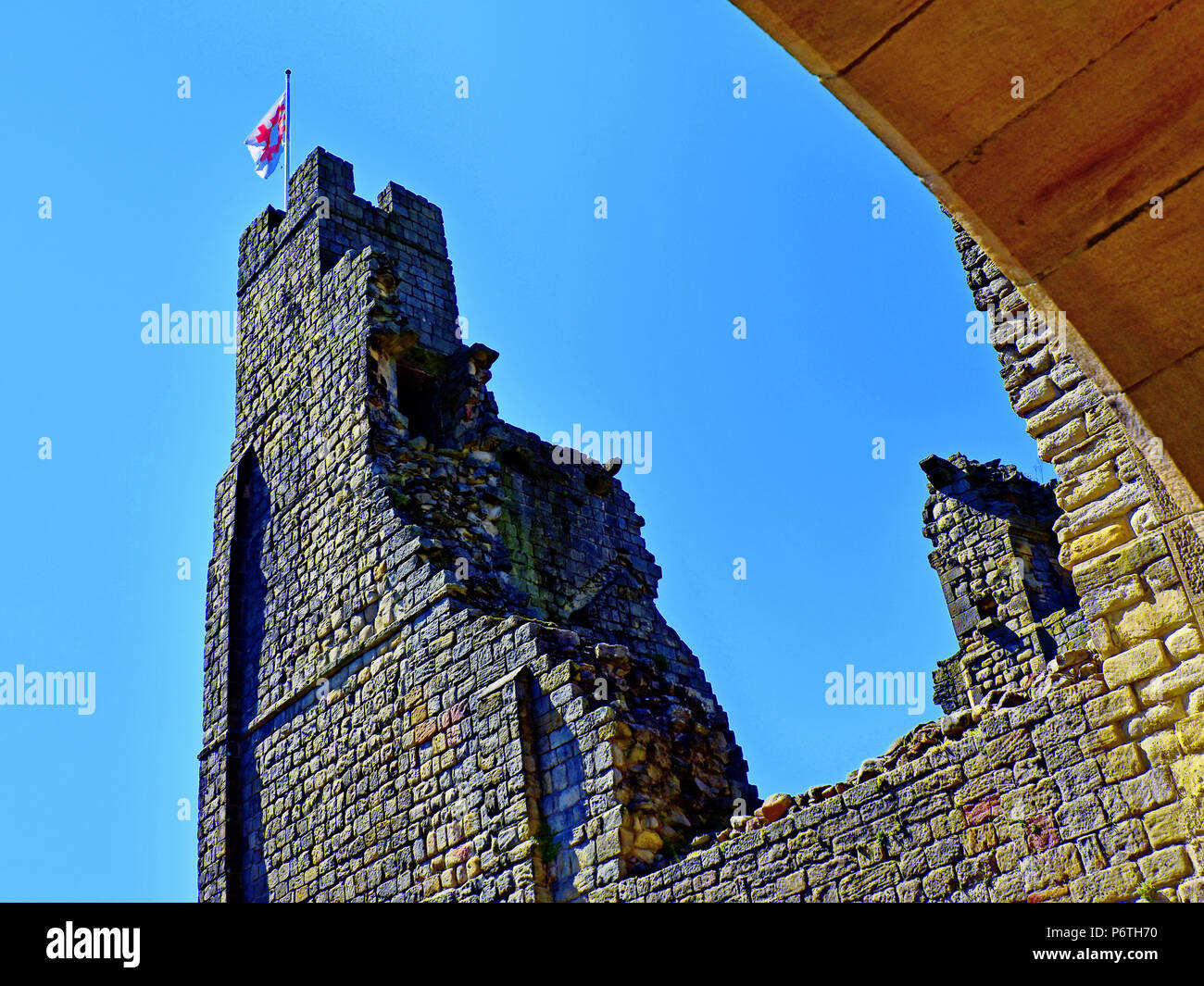 Prudhoe Castle Northumberland ramparts and castellated tower Stock ...