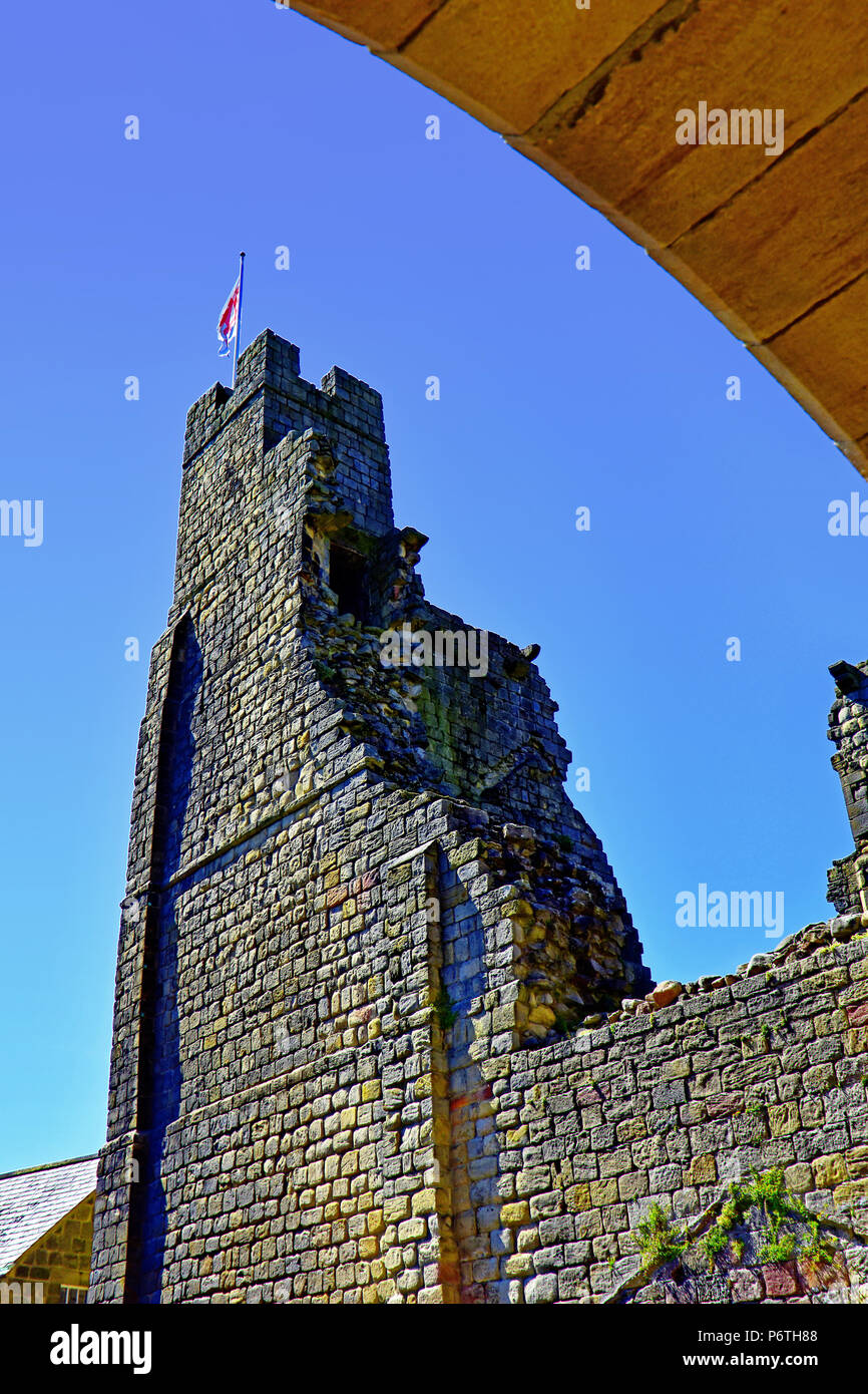 Prudhoe Castle Northumberland ramparts and castellated tower Stock ...