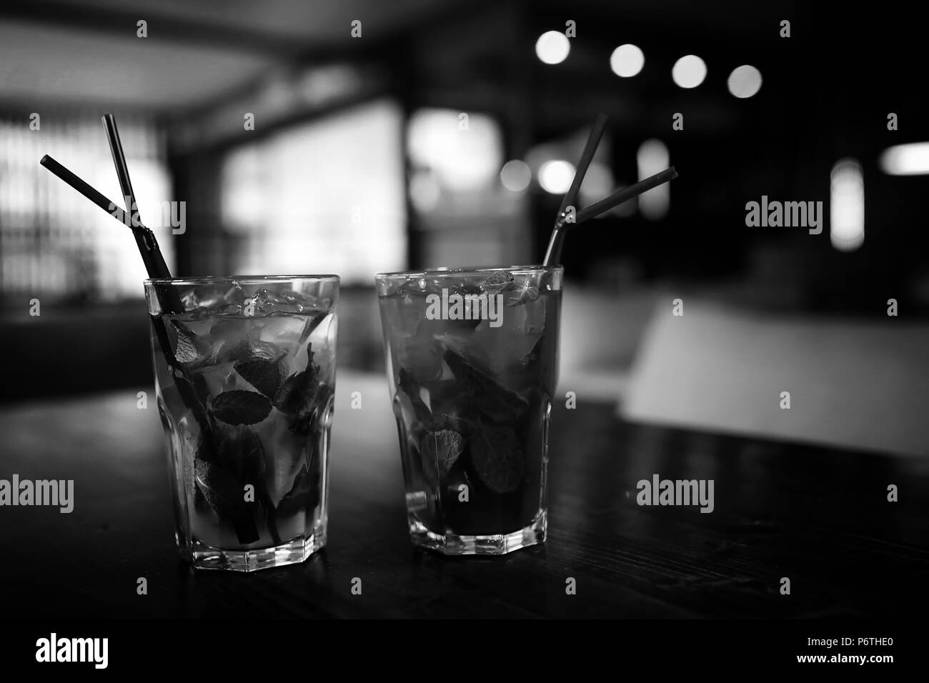 A table in a cafe with drink objects Stock Photo - Alamy