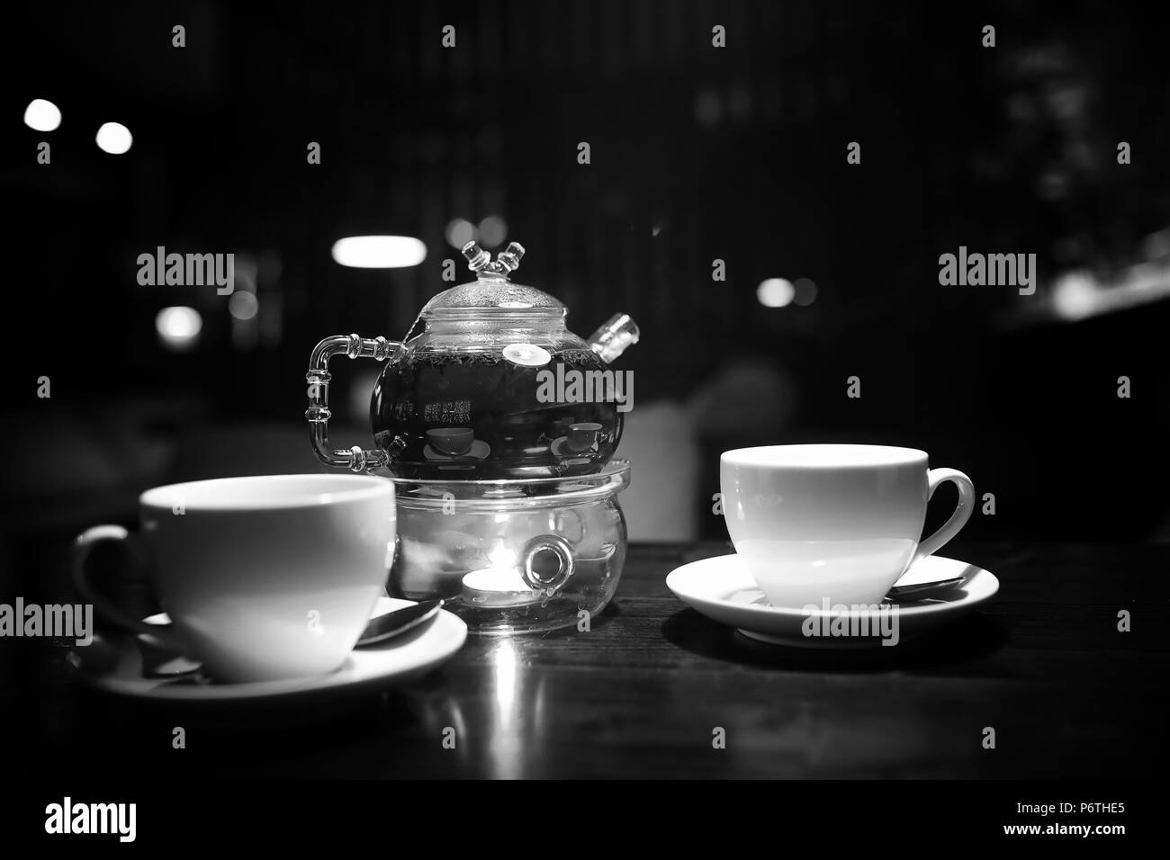 A table in a cafe with drink objects Stock Photo - Alamy