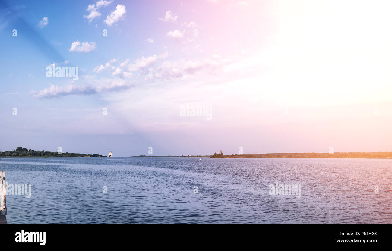 Landscape lake. Texture of water. The lake is at dawn. The mouth of the ...