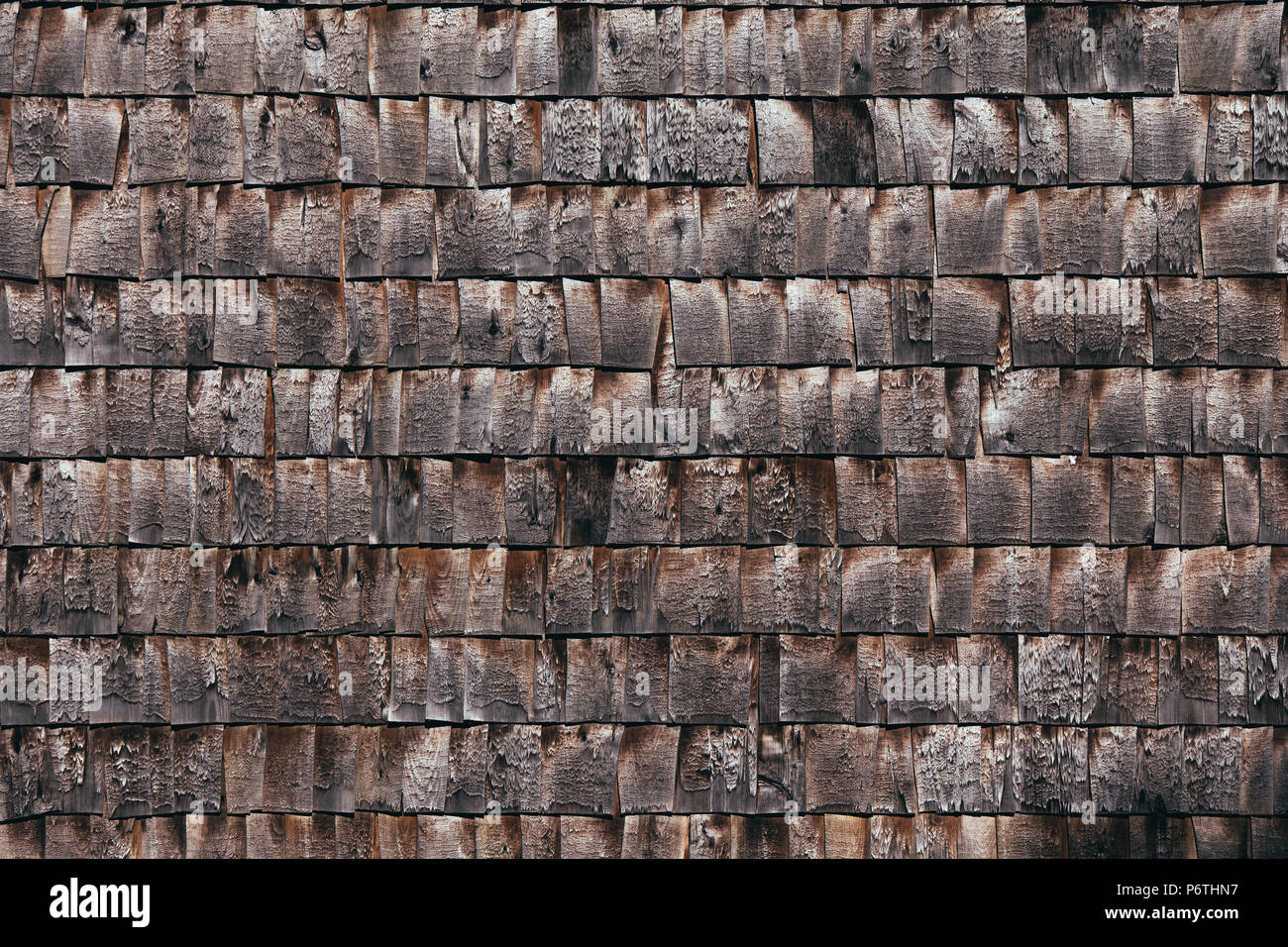 Old and weathered handmade wooden shingle wall Stock Photo - Alamy