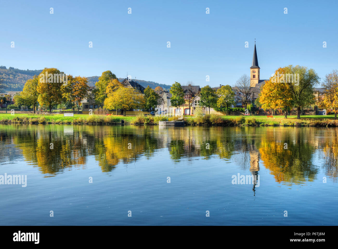 View at Trittenheim with river Mosel at fall, Rhineland-Palatine ...