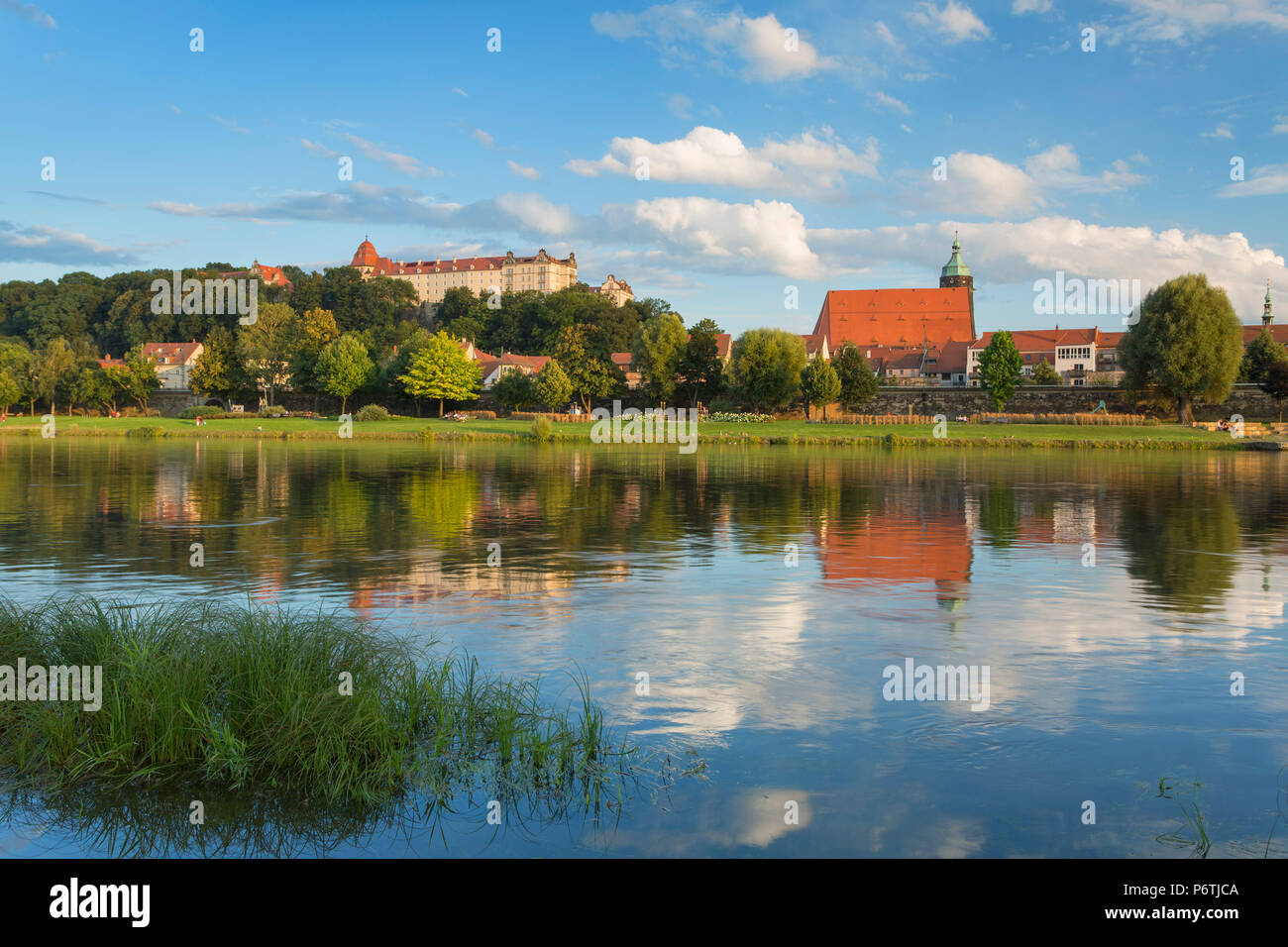 View of River Elbe and Sonnenstein Castle, Pirna, Saxony, Germany Stock ...