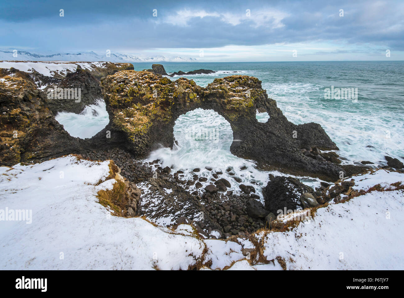 Arnarstapi, Snaefellsness peninsula, Western Iceland, Europe. The arch ...