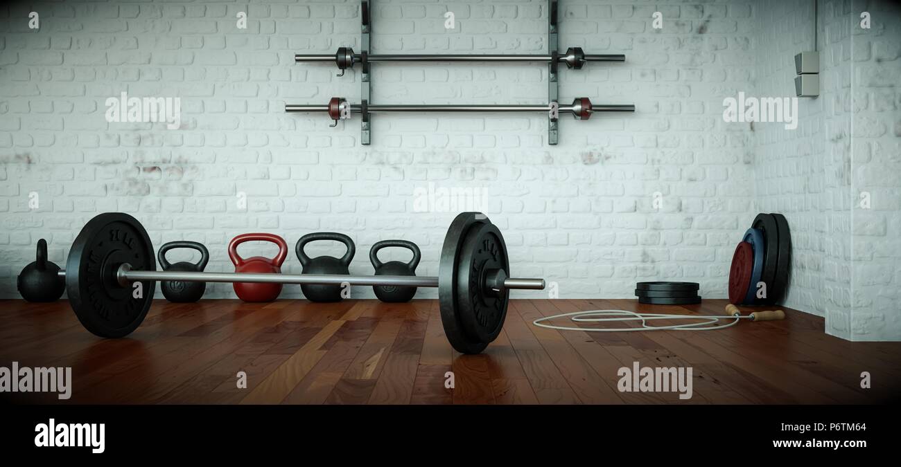 Workout Room with different Weight Lifting Equipment dumbbell, barbell ...