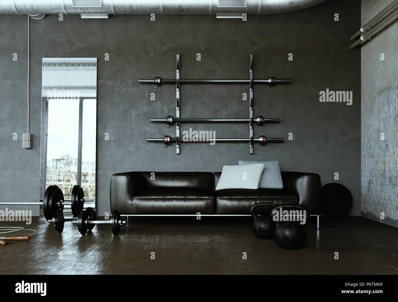 Workout Room with different Weight Lifting Equipment dumbbell, barbell ...