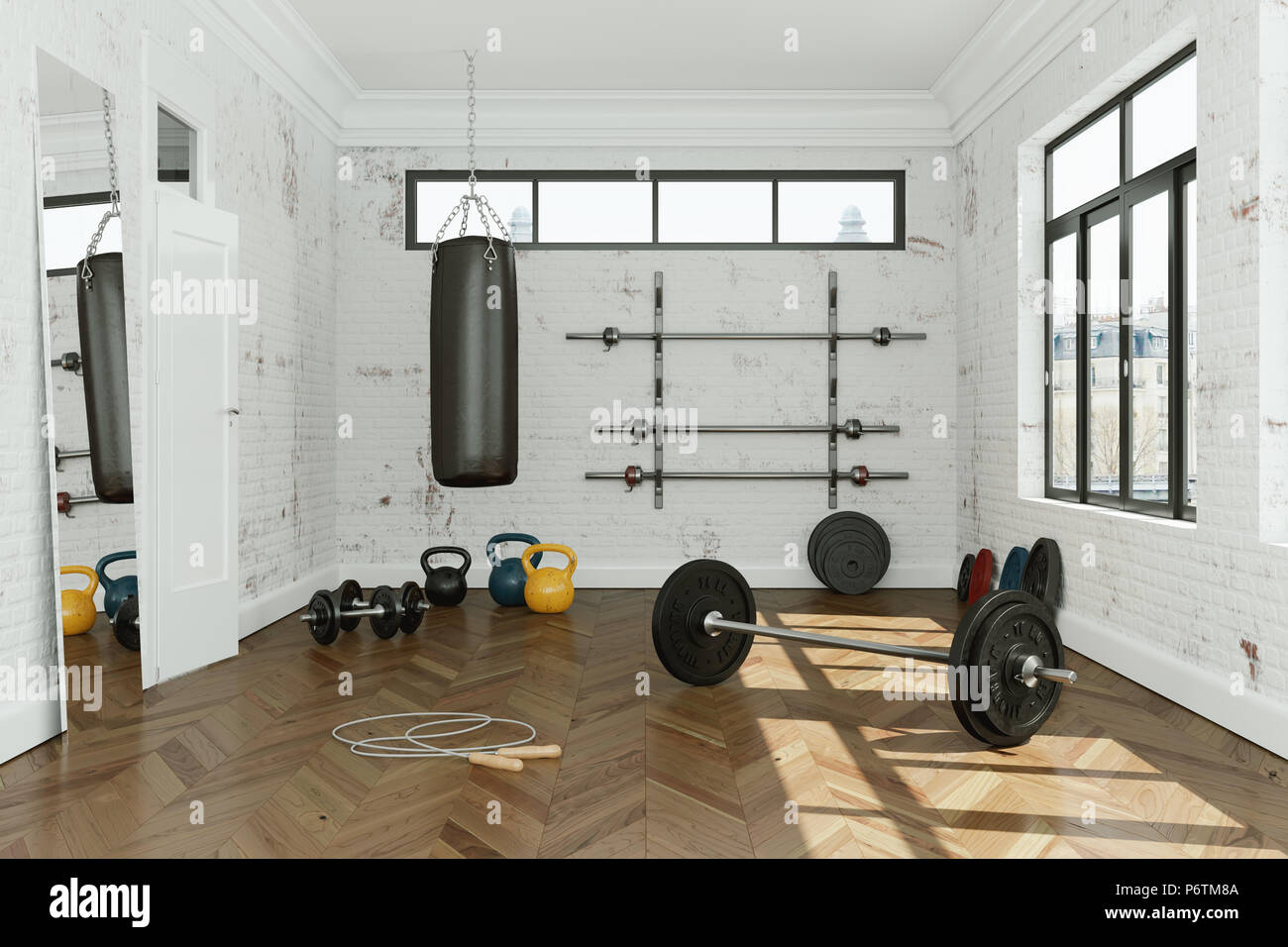 Workout Room with different Weight Lifting Equipment dumbbell, barbell ...