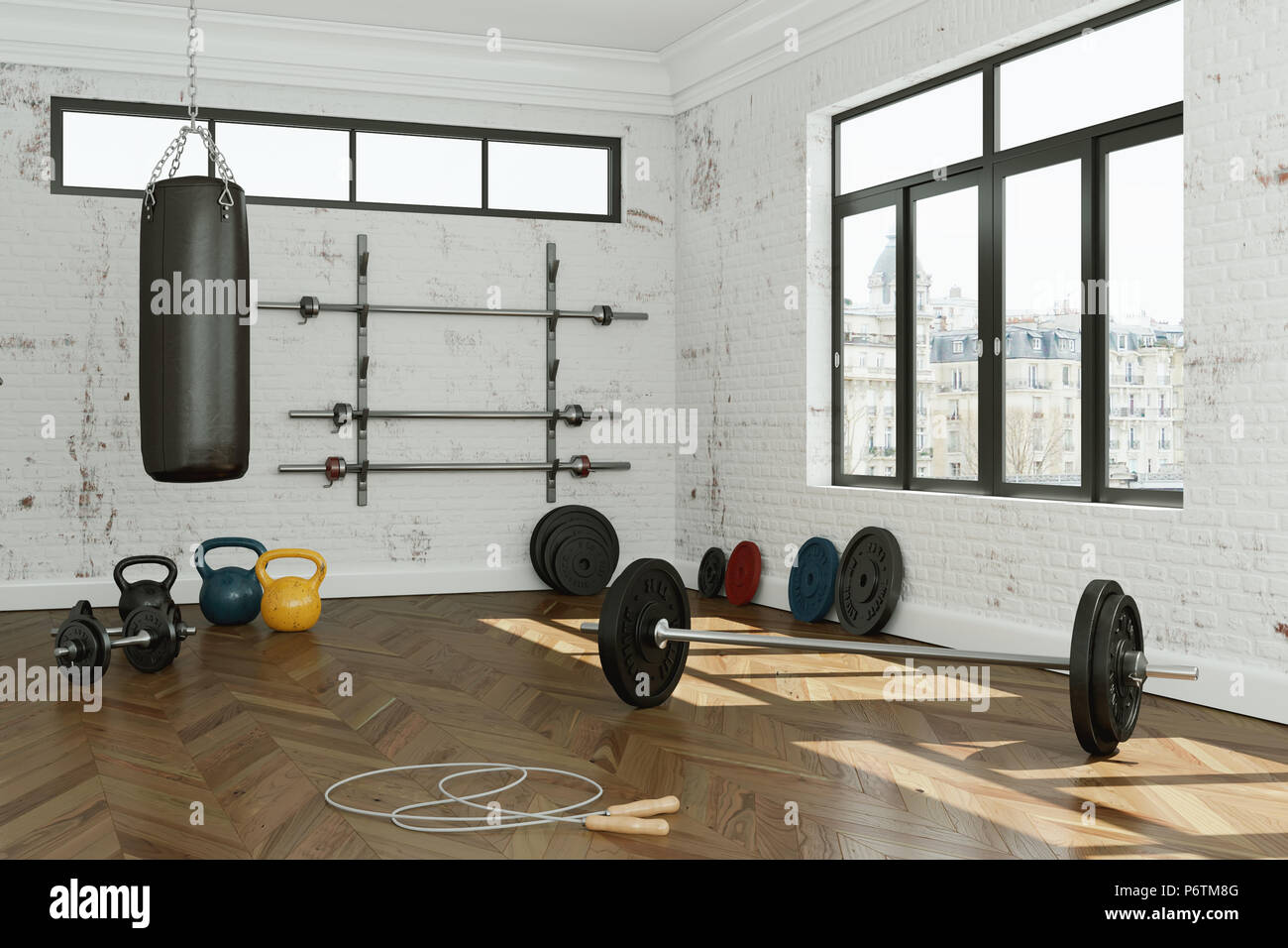 Workout Room with different Weight Lifting Equipment dumbbell, barbell ...