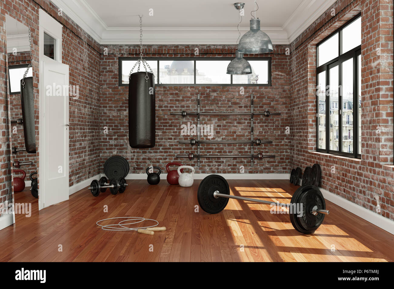 Workout Room with different Weight Lifting Equipment dumbbell, barbell ...