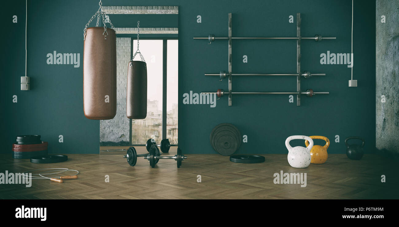 Workout Room with different Weight Lifting Equipment dumbbell, barbell ...