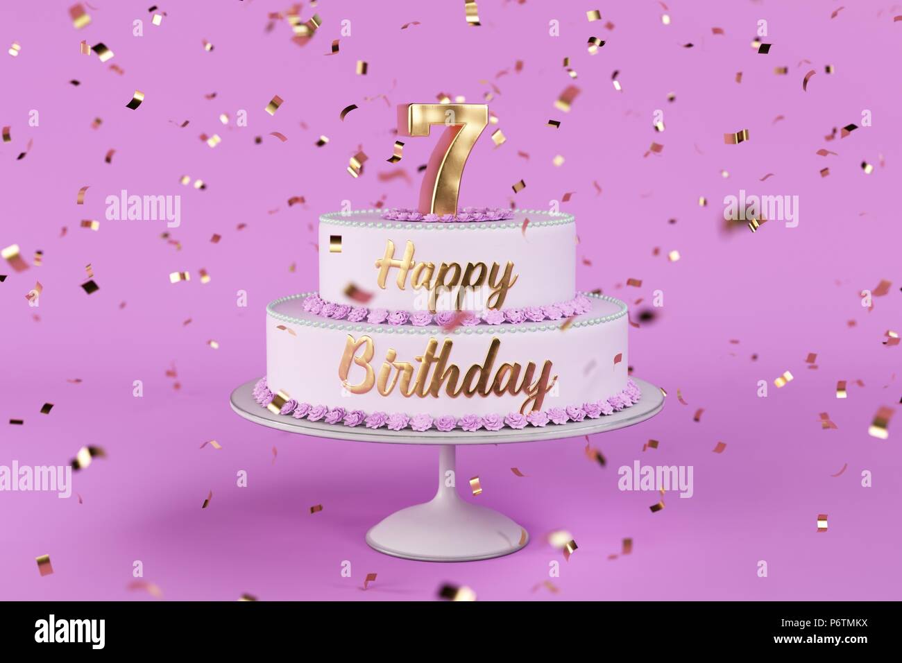 birthday cake with golden letters and numer 7 on top Stock Photo - Alamy