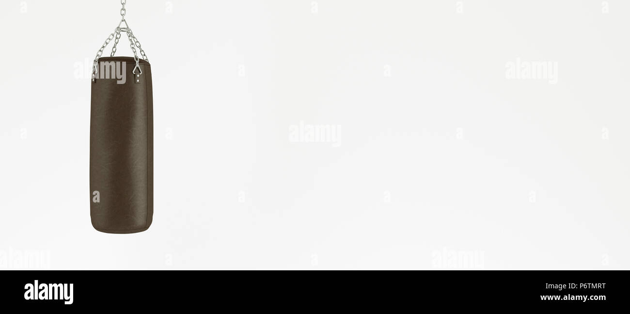 Black leather punching bag in empty room Stock Photo - Alamy