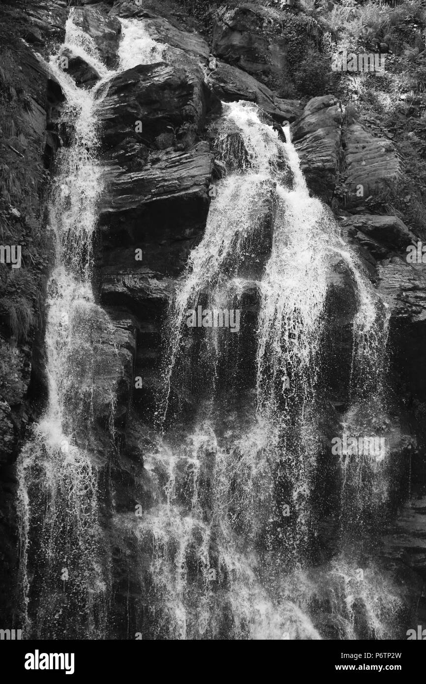 Beautiful waterfall in mountains green Black and White Stock Photos ...