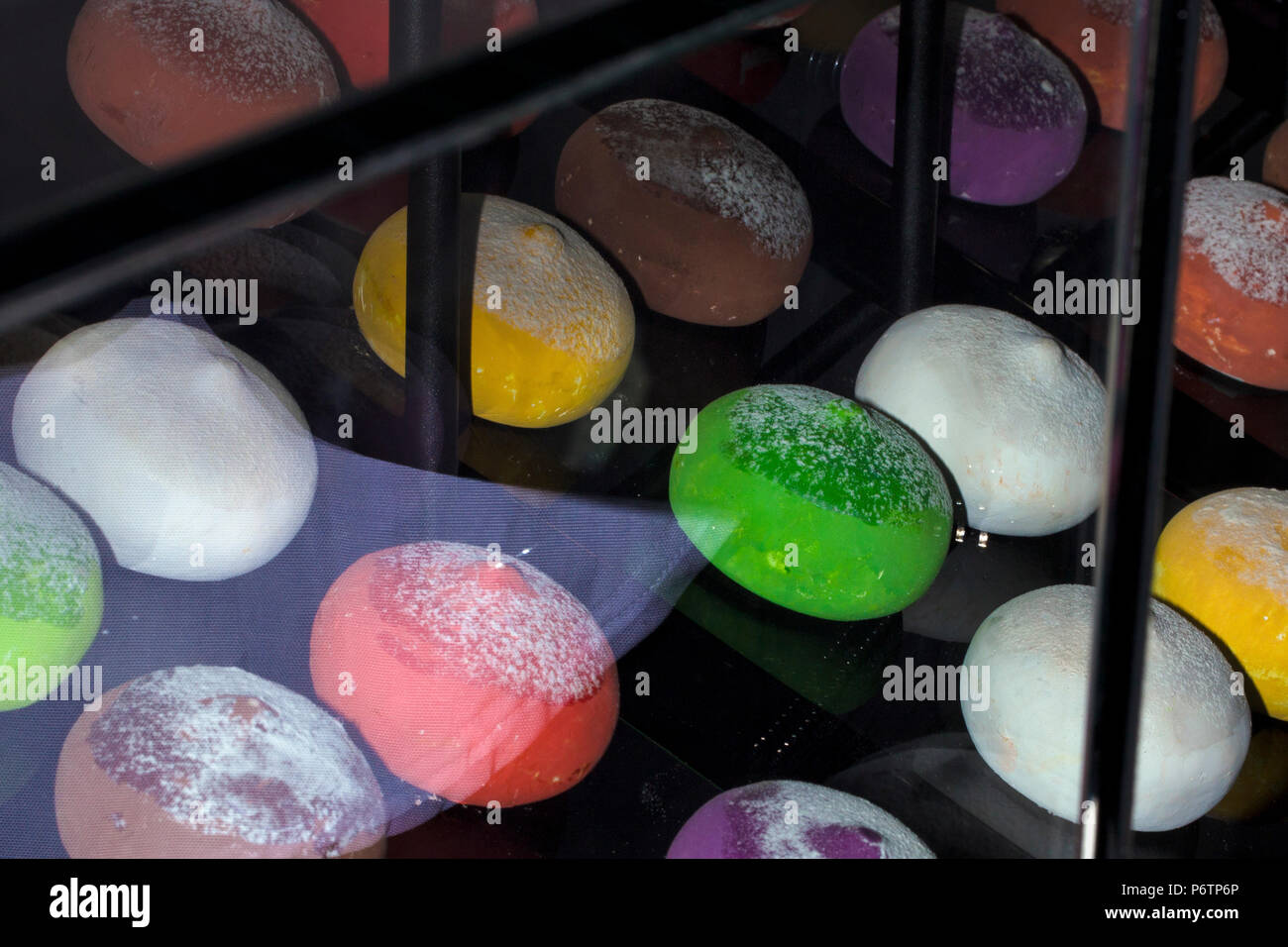 The colorful mochi dessert in a showcase, national Japanese dish ...