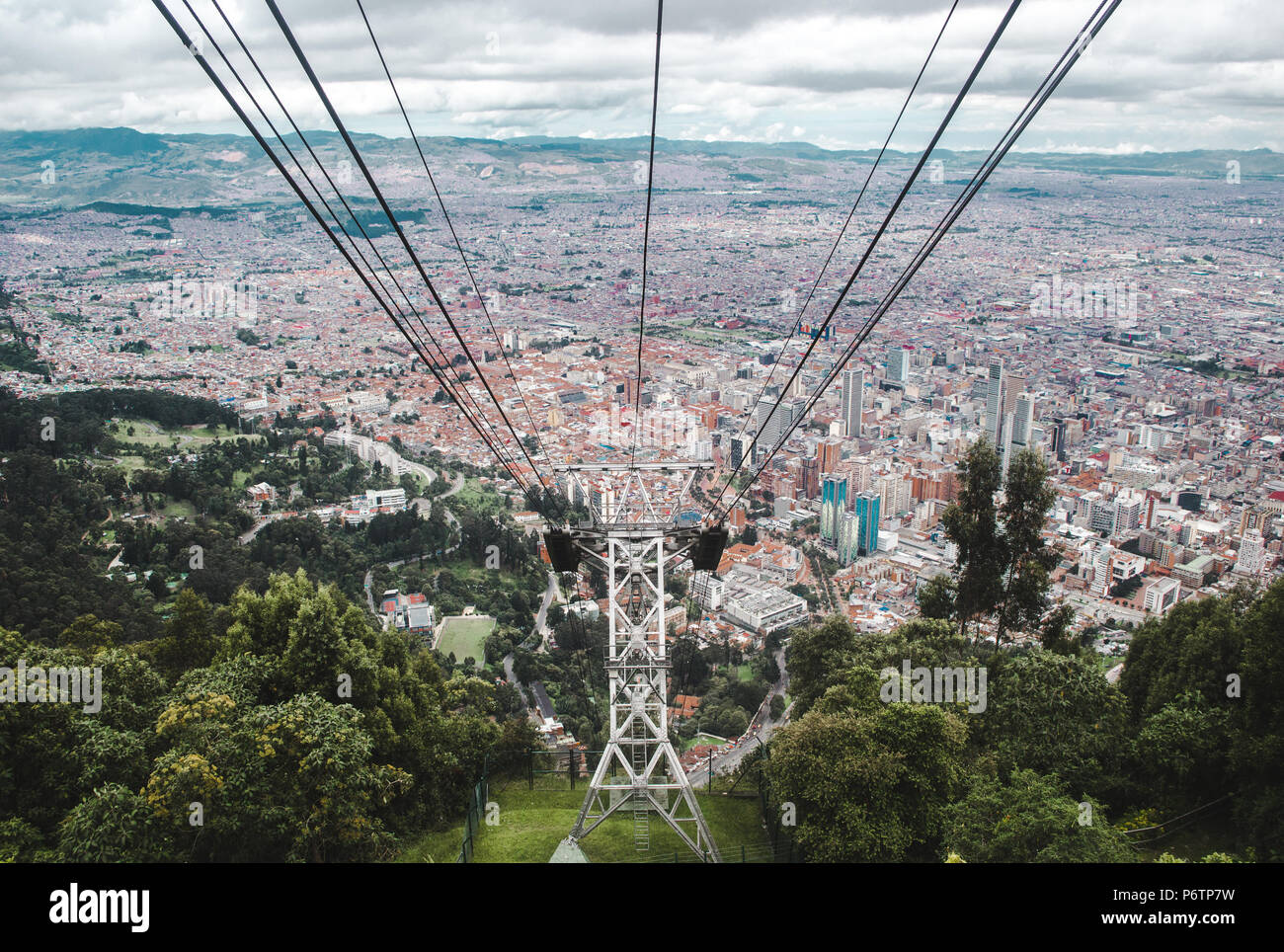 View down the cables of the teleferico cable car system linking ...