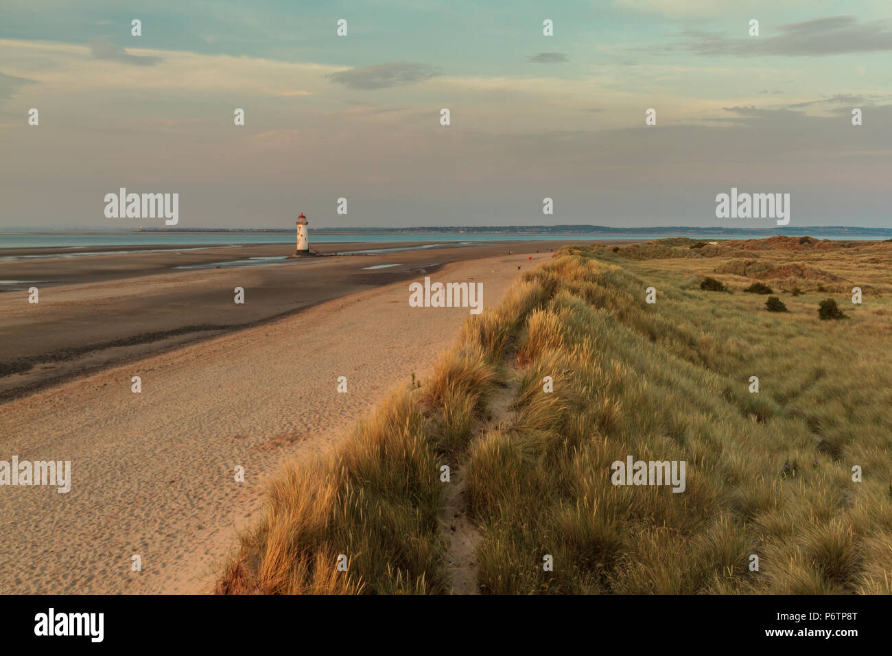 Sand dunes and the beach at Point of Ayr (Talacre) lighthouse, on the ...