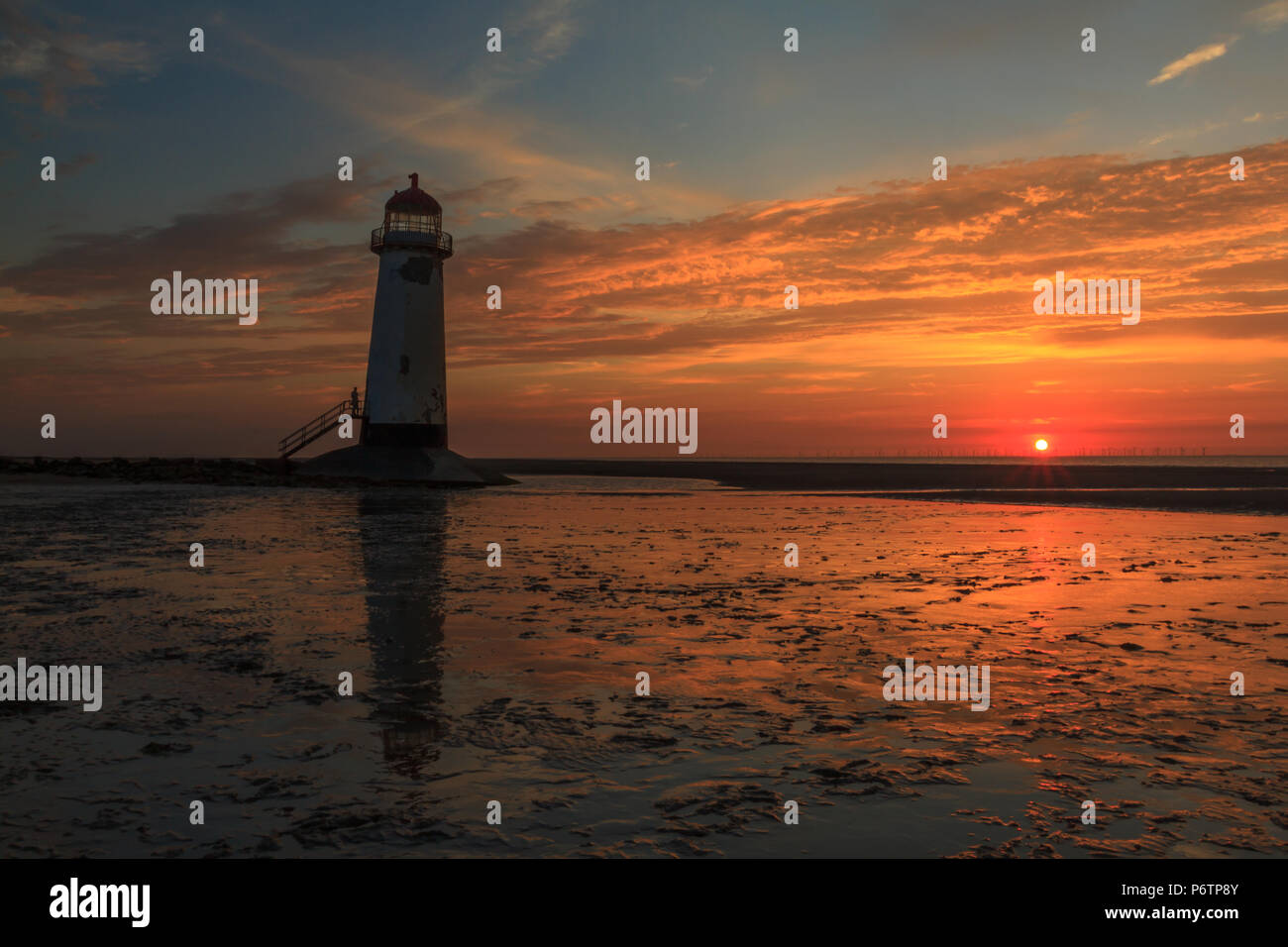 Sunset at Point of Ayr (Talacre) lighthouse, on the North Wales coast ...