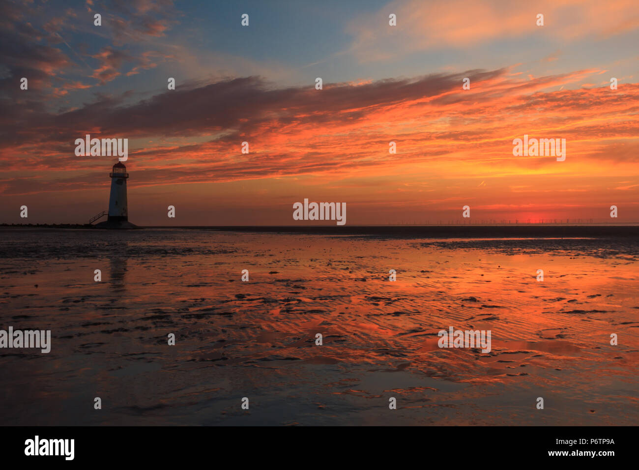 Sunset at Point of Ayr (Talacre) lighthouse, on the North Wales coast ...