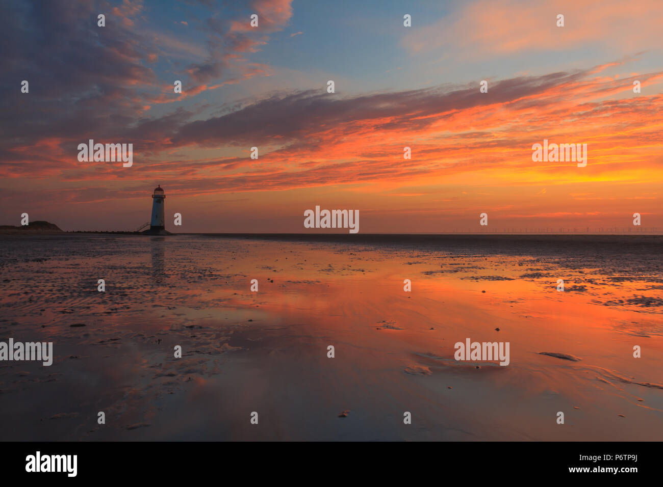 Sunset at Point of Ayr (Talacre) lighthouse, on the North Wales coast ...