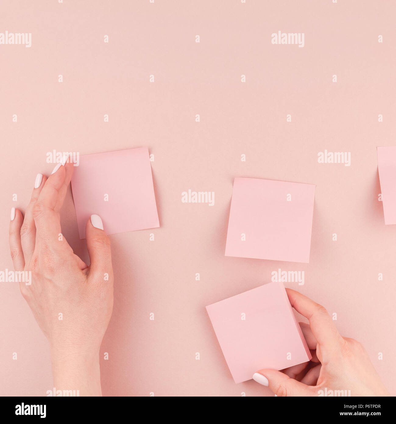 Creative flat lay photo of workspace desk with millennial pink sticker ...