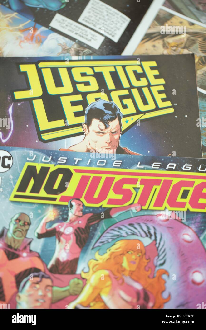 Justice League superhero comic books Stock Photo - Alamy