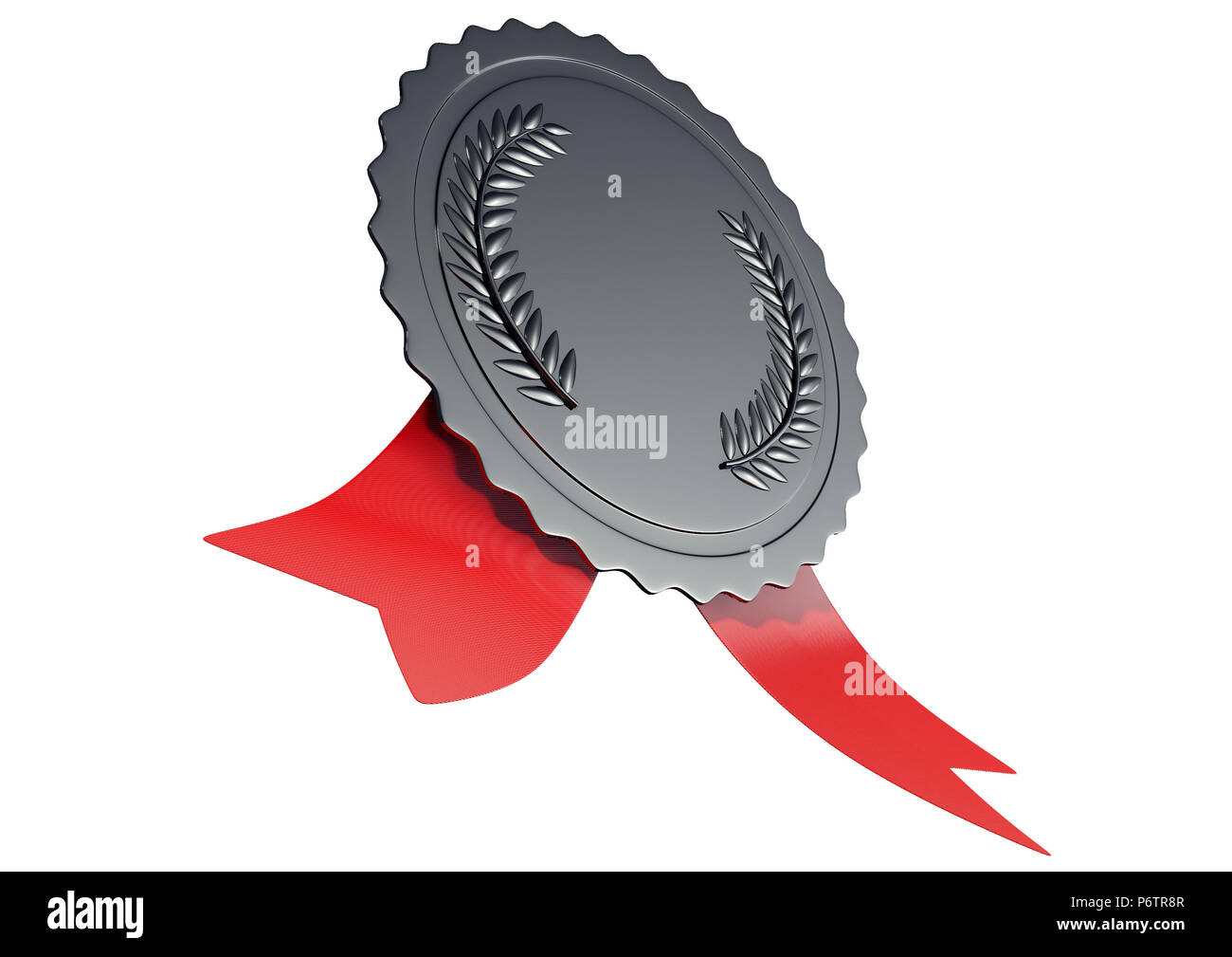 A 3D Illustration of silver award with ribbon on white background Stock ...